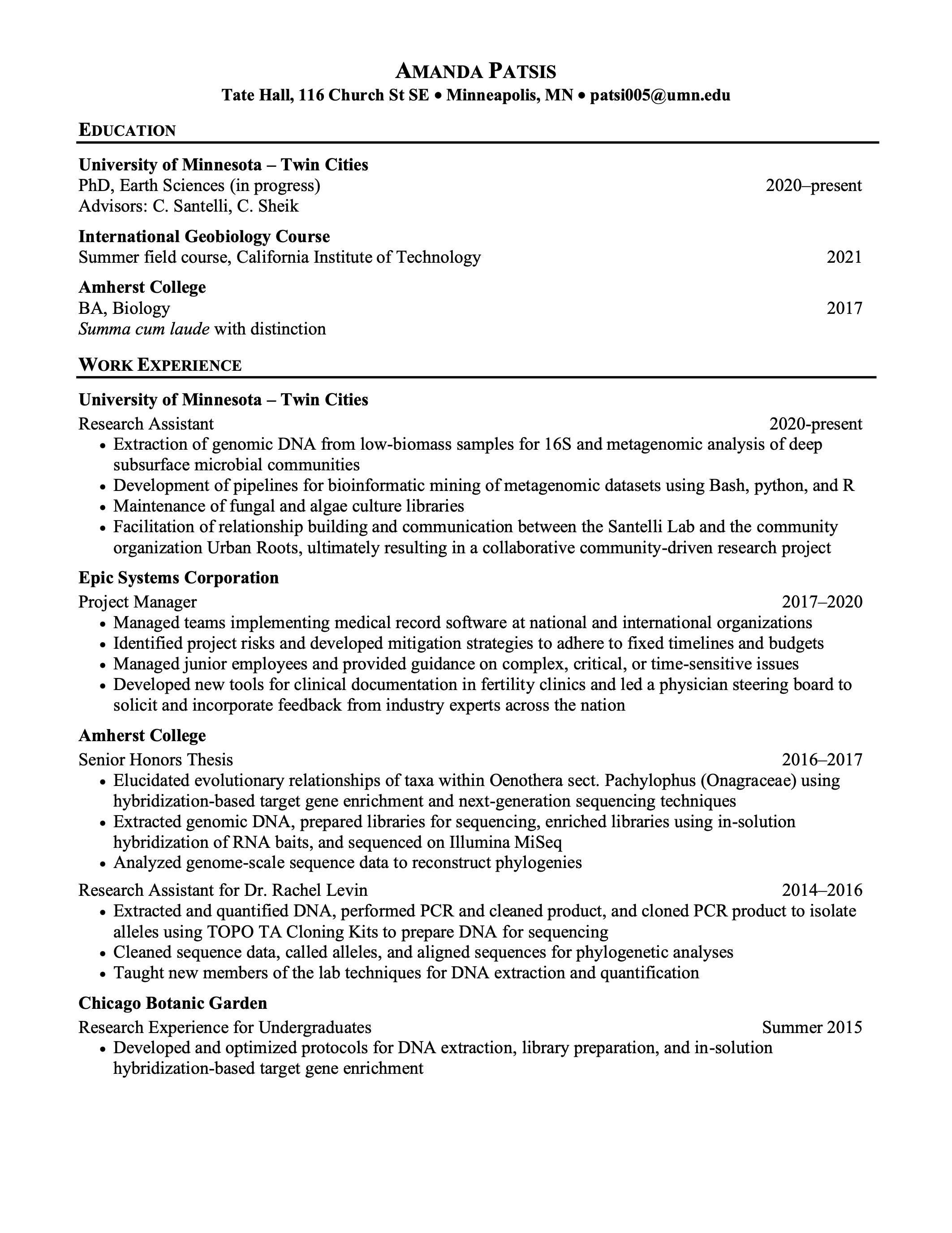 Curriculum Vitae - Amanda Patsis